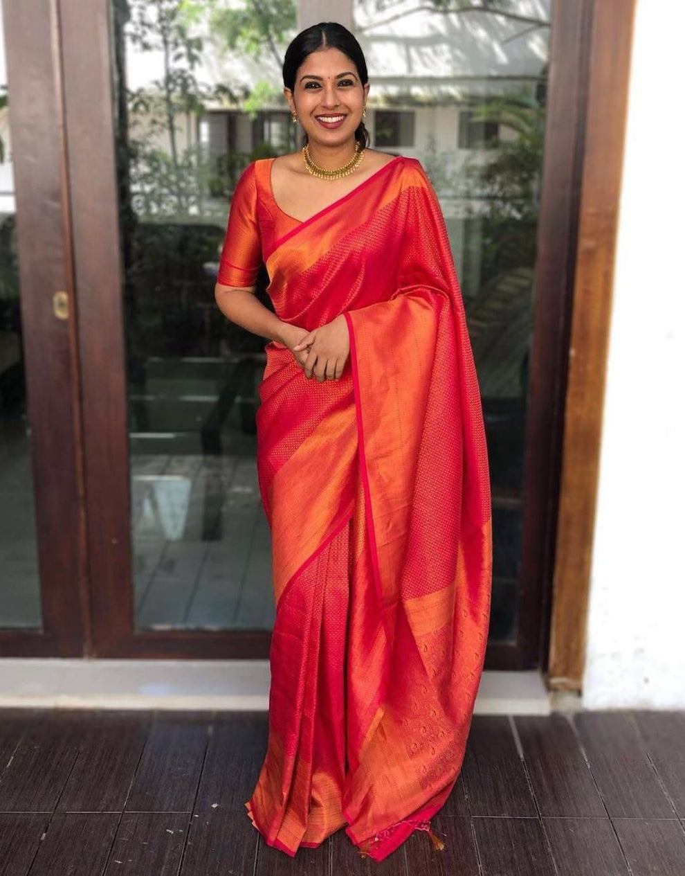 Bindu Red Kanchipuram Silk Saree – Zarimysore